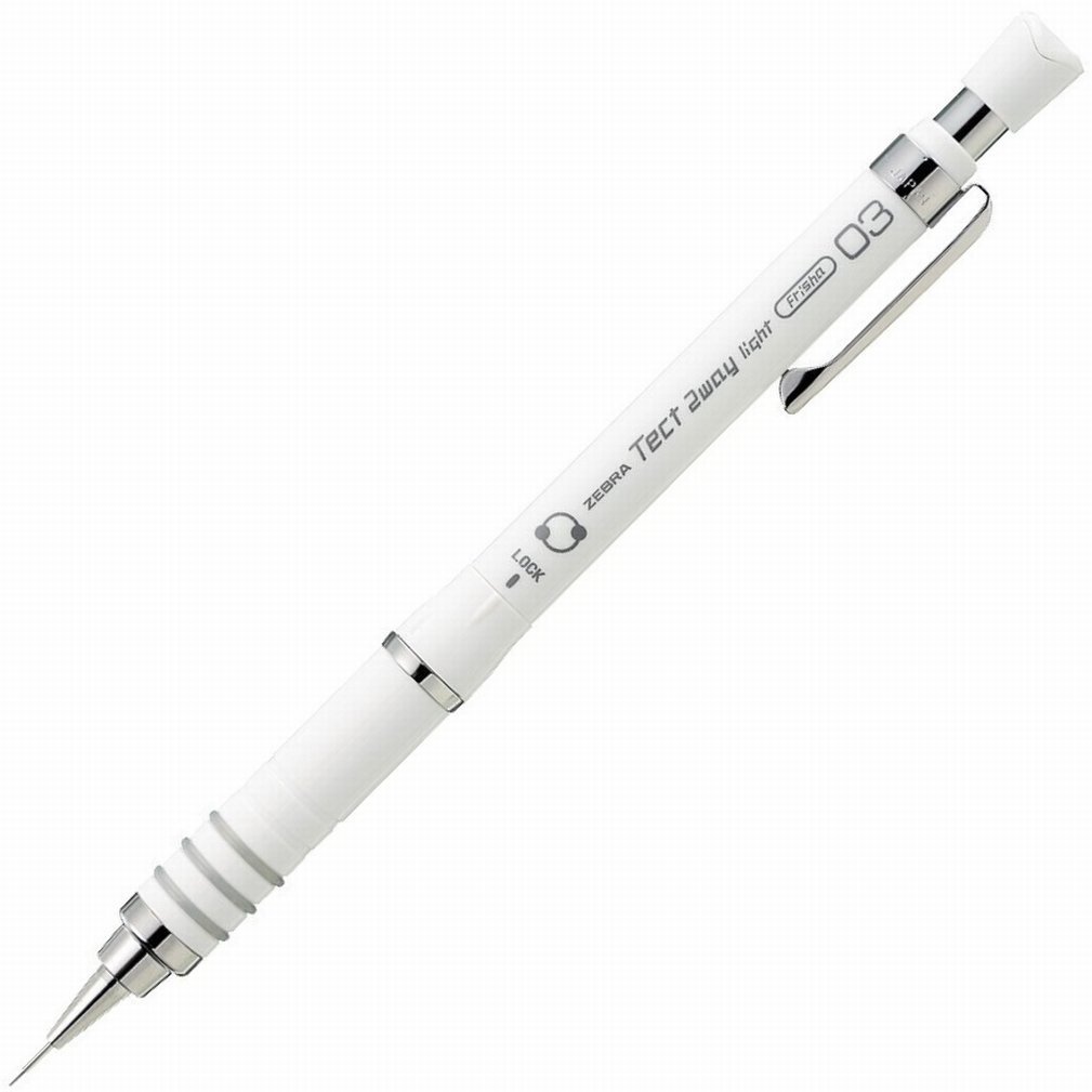 【フリシャ機能ON】軸中央を右へ回すと振るだけで芯が出る。【フリシャ機能OFF】軸中央を左へ回すと軸内部の重りが固定され、低重心で安定筆記。【製図用ペン先】手元がよく見える、視界の広い長めの極細先端パイプ。【仕様】軸：樹脂／シリコーンリング...