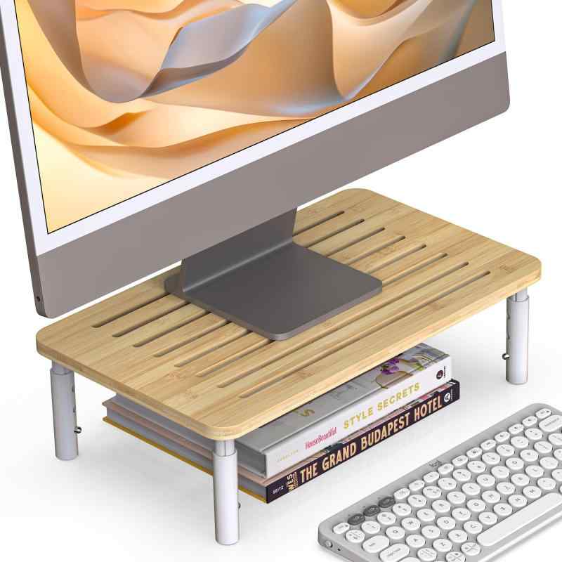 WELL WENG 天然竹製 モニター台 モニターライザー デスクスタンド 高さ調整可能 姿勢改善 工具不要設置人体工学設計：使用姿勢を改善し、頸椎圧力を緩和する。