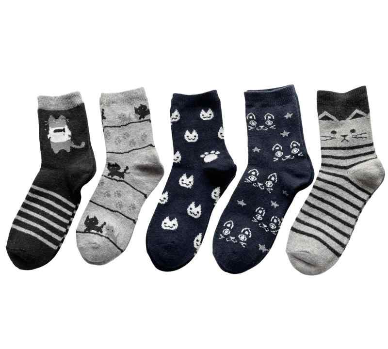 [モードセレクト] ソックス レディース あったか 冬 猫柄 靴下 レディース 厚手 可愛い 動物柄 おしゃれ モノトーン 22-24cm 5足セット（柄お任せ） P38暖かい毛混靴下5足組。柄はお任せください。 デザイン: モノトーンの可...
