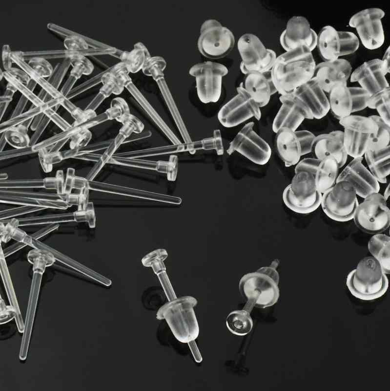 シークレット ピアス パーツ クリア 樹脂 20ペア40個 シリコンキャッチ付き 金属アレルギーフリー樹脂製の丸皿ピアスパーツとシリコンキャッチのセットです。