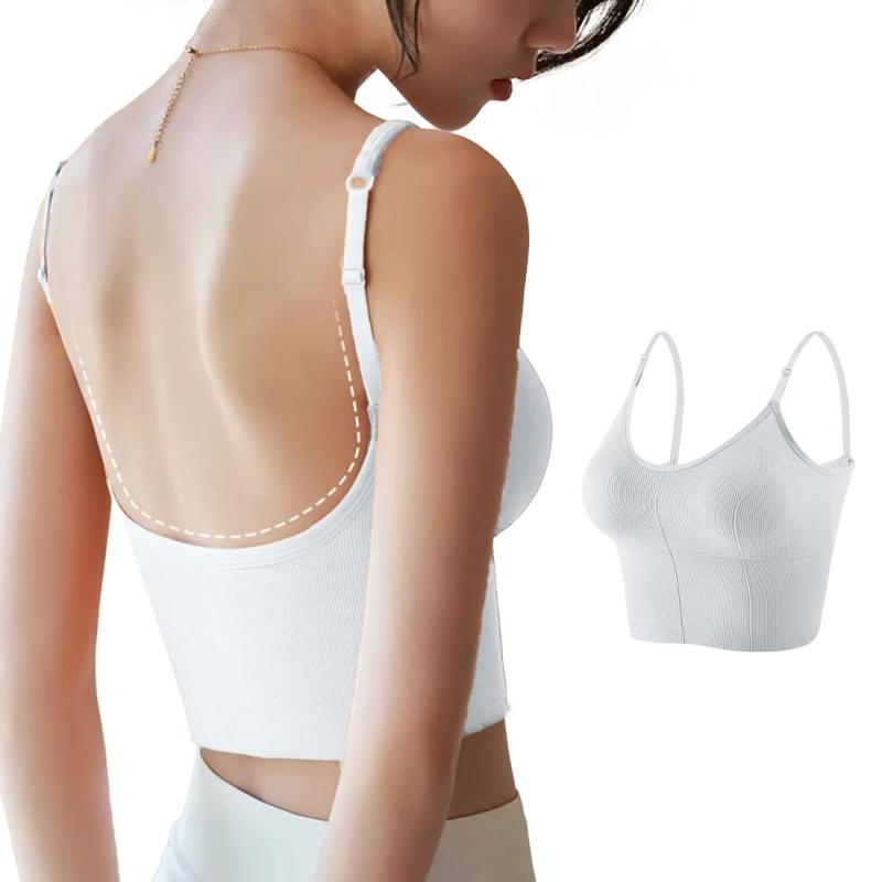 [Y-KINZ] ブラ 背中開き Uバック ブラトップ 付きキャミソール ノンワイヤー カップ付き 後開きブラジャーキャミソール鋼輪なし 快適下着 吸汗速乾 ストレッチ フリーサイズ 昼夜兼用 おうちフリーサイズで誰でもフィット：ストレッチ...