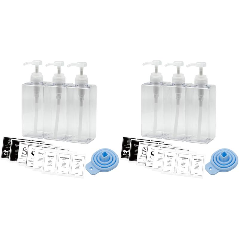 [ネセクト] シャンプーボトル ディスペンサー 大容量650ml 3本セット ラベルシート付属 詰め替えボトルシンプルデザイン ホテル プッシュ式 [日本国内企画品]【リラックス効果のある落ち着いたデザイン】 リラックス効果のある配色をチョ...