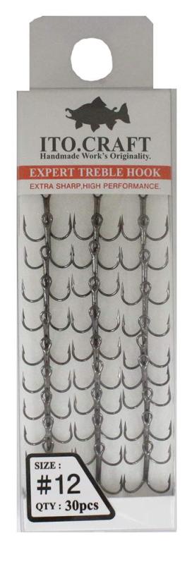 ITO.CRAFT EXPERT TREBLE HOOK ET HOOK ブラック材質:最高品質の高炭素(カーボン80)硬質炭素鋼、化学研磨仕様ET-50B:#12 30pcsET-65B:#10 18pcs