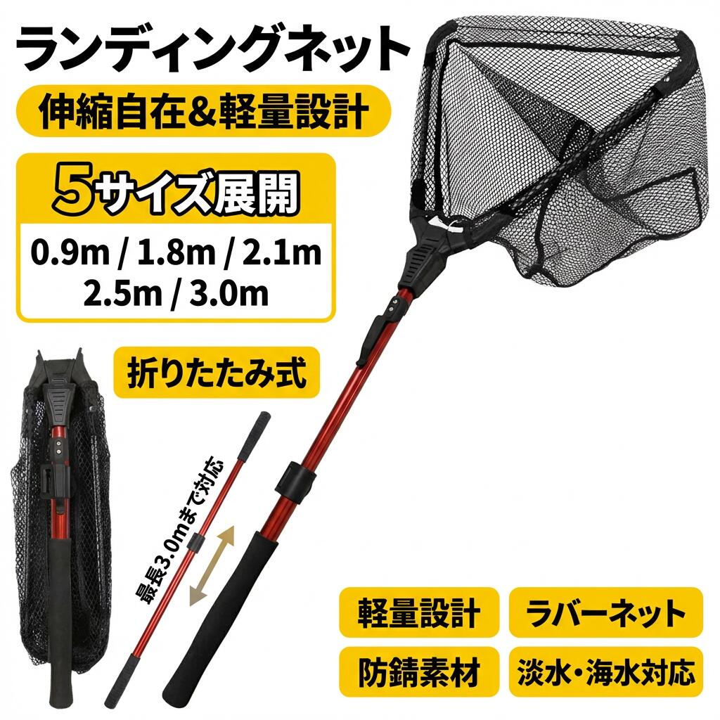 素材強化アルミ合金シャフトラバーネット素材サイズ全長：約90cm 收縮後：約43cm全長：約180cm 收縮後：約84cm全長：約210cm 收縮後：約77cm全長：約250cm 收?後：約87cm全長：約300cm 收?後：約105cm素...