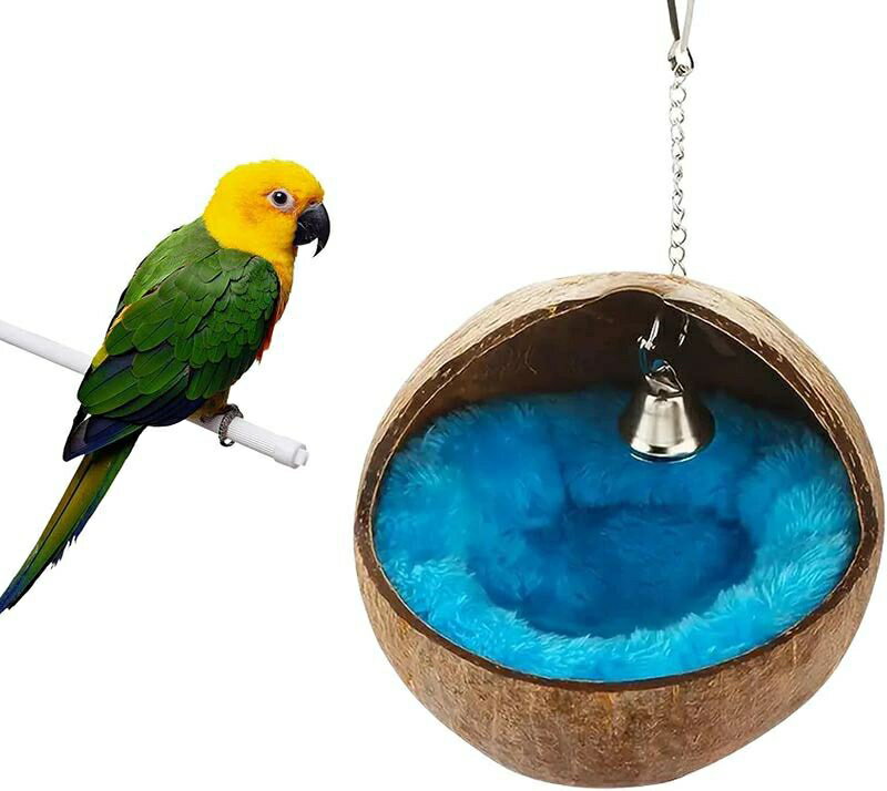 【パッケージ】ココナッツシェル1個+コットンウォームマット1個。ココナッツシェルの直径は約13cm。 【高品質】鳥の巣は天然のココナッツの殻で作られており、安全で暖かいです。丁寧な仕上がりと優れた品質。強くて耐久性があり、壊れにくい。コット...