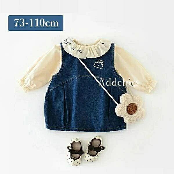 可愛いベビー服が登場。商品内容：ワンピース+シャツ素材：綿70％カラー：写真通り&nbsp;★サイズ：【73】シャツ丈31cm、バスト58cm、ワンピース丈37cm 参考身長66-73cm　参考年齢6-12ヶ月【80】シャツ丈34cm、バス...