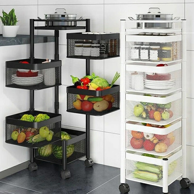 【フリースイベルラック】このキッチンカートはロック可能なキャスターを備え、移動が簡単で安定しています。各バスケットは360°、各バスケットは330°回転します。独自のデザインにより、スパイス、野菜、果物、キッチン用品、小型家電を簡単に出し入...