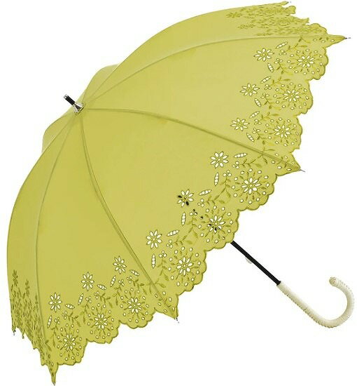 綺麗なカットワークが目を引く日傘。 トレンド感満載で今年も大活躍しそうな予感。 紫外線遮蔽率：濃色 95％以上／淡色 90％以上 ※生地の色・種類によって多少異なる場合があります。 Safe Guard：開閉時に指や爪を傷めないようにロクロ...