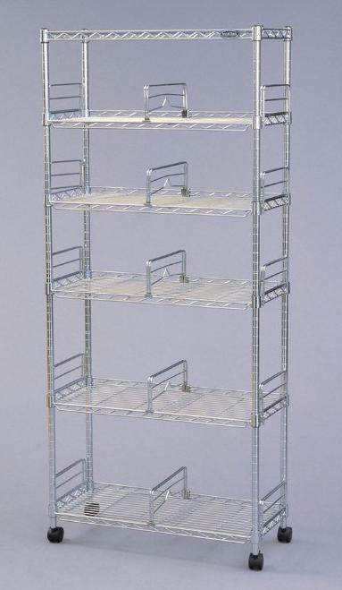 クロムメッキ仕上げのブックシェルフです。奥行きが27．5cmなので、A4サイズのファイルがピッタリ収納できます。ブック用棚板1枚当たりに、固定式の落下防止用のガイドが2個、可動式の仕切り用ディバイダーが1個付いているので、収納物が落下しにく...