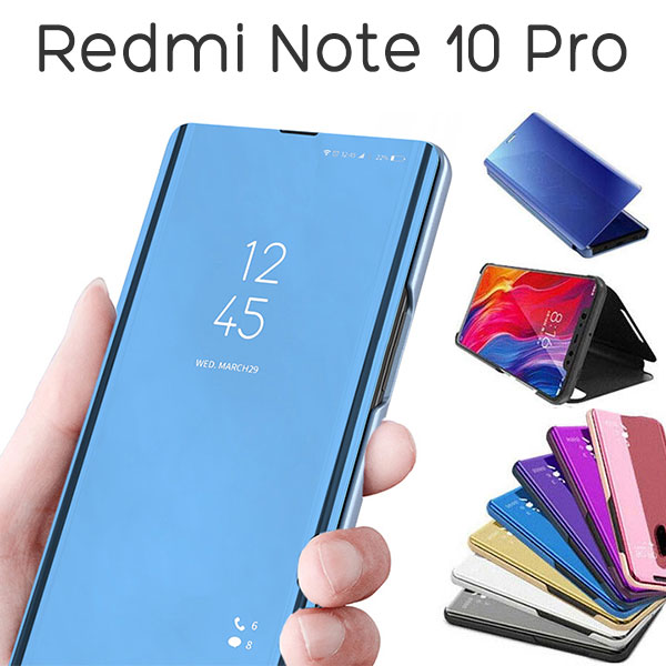 Xiaomi Redmi Note 10 Pro ケース 手帳型 半透明ミラー カバー シャオミ レドミノートテンプロ スマホケース ディスプレイ消灯中は鏡代わりにになるミラー加工。ディスプレイ点灯中はフリップ部分が透けて画面がうっすら表示...