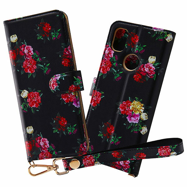 あんしんスマホ KY-51B ケース 手帳型 クリアポケット ハンドストラップ ルーペ付 花柄 ブラック カバー スマホケース 使いやすさとデザインにこだわった高機能な手帳型ケース。取り出しやすい大容量のカード収納ポケット付。スナップボタン...