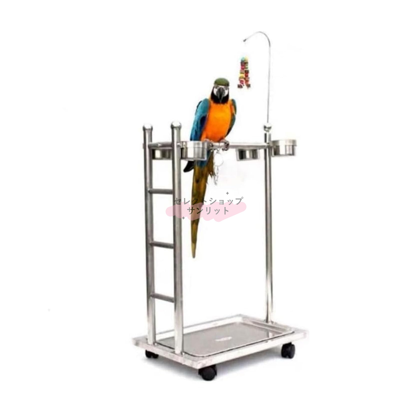 【ステンレス鋼製】：頑丈なステンレス鋼製で、耐久性があり、くちばしが強いインコでも噛まれる心配がありません【お手入れが簡単】：取り外せるトレーとエサ入れ、床を衛生的に保ち、お手入れも簡単です【フックとキャスター付き】：フックにはおもちゃやフ...