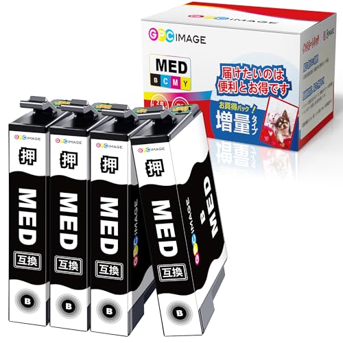 ◆商品名：GPC Image MED-4CL ブラック エプソン 対応 メダマヤキ インク epson 対応 MED 黒4本 Epson 用 EW-056A EW-456A インク 大容量 プリンター 456A 056A エプソン メダマヤ...