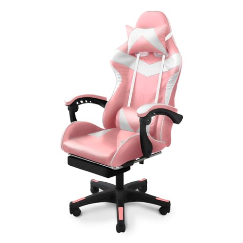 ◆商品名：WEIMALL ゲーミングチェア オフィスチェア デスクチェア ゲーム用チェア レザー 高さ調整 リクライニング オットマン付き ハイバックチェア （ピンク）FKB004PK【長時間のゲームプレイ・PC作業に最適】身体を包み込むバ...