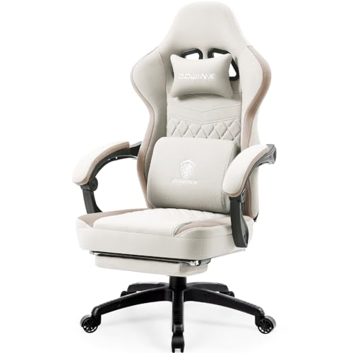 ◆商品名：Dowinx ゲーミングチェア 涼感ジェルシート 椅子 チェア ファブリック オットマン付き パソコンチェア フットレスト ゲーム用 布 ポケットコイル ハイバック ソファー座り心地 クリーム色 LS-6657D08C【涼感ジェル...