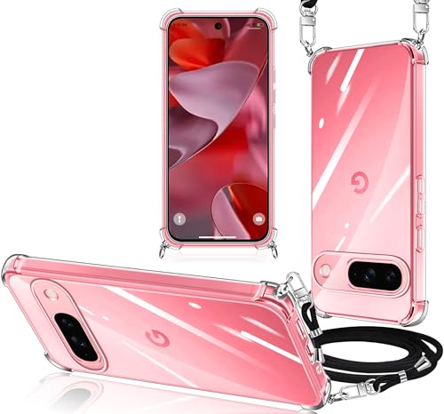 ◆商品名：Google Pixel 8 ケース クリア ショルダー 縄掛けケース 耐衝撃 ピクセル8 スマホケース 透明 薄型 軽量 TPU カバー 肩掛け 斜めかけ 紐付き 織りストラップ付き 長さ調整可能 取り外し可能 ワイヤレス充電対...