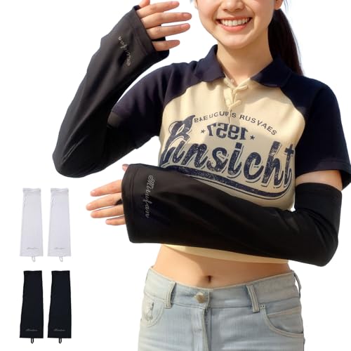 ◆商品名：MILASIC 袖口ゆったりアームカバー 2枚セット 日焼け対策 ゆるめ ロング レディース UV カット かわいい 手袋 締め付けなし 2組 セット ひんやり素材 ループ付き 指なし 二の腕 サイズ調整 紫外線 対策 日除け 日...