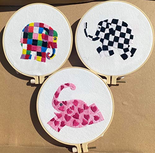 ◆商品名：Pre-Printed Cotton Embroidery Kits,Easy for Starter Embroidery Kits,ししゅうキット 初心者セット 図柄印刷刺繍キット Patchwork Elmer Elepha...