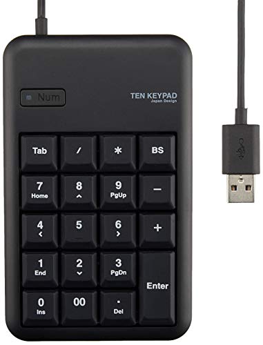 ◆商品名：エレコム テンキー 有線 メンブレン Sサイズ USBポート付 高耐久 ブラック TK-TCM014BKマウスなどのUSB機器を2台まで接続できる2ポートUSB2.0ハブが付いたコンパクトUSBテンキーパッドです。机上での省スペー...