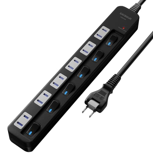 ◆商品名：SAYBOUR 電源タップ 雷ガード 個別スイッチ 節電タップ おしゃれ省エネ ACコンセント 6個口LED PSE認証済 延長コード (1m, ブラック)「節電対策＆雷対策を電源タップで」柔らかく光ってON／OFFを知らせるLE...