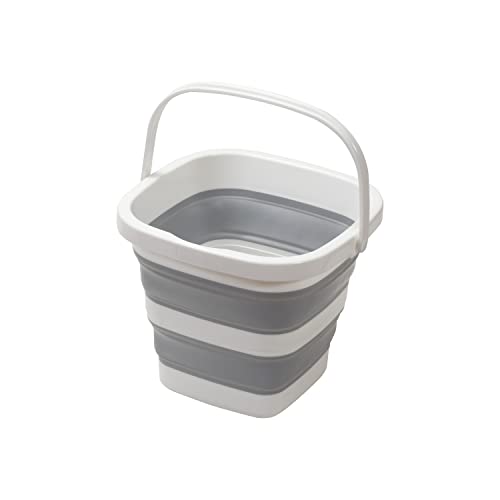 ◆商品名：パール金属 折りたたみ バケツ バスケット 角型 正方形 幅26.5×奥行27.5×高さ20.5cm 洗車 アウトドア 釣り 掃除 ホワイト グレー キッチンメイト HC-39製品サイズ:(約)使用時/幅26.5×奥行27.5×高...