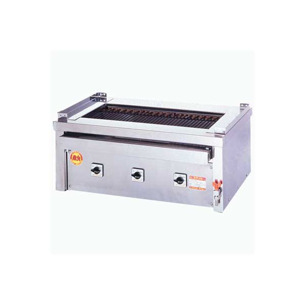 焼面寸法(幅×奥行mm)：690×300 電気容量(kW)：15.0 電源：三層200V　50/60Hz (2m リード線付) 定格電流(A):44 加熱方式：3面独立電熱式 熱量調節：各面3段階切替(850℃・600℃・450℃) 給排水...
