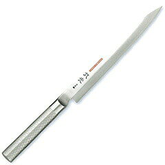 サイズ（刃渡り）:240 mm 材質：刀身＝日本鋼・打刃物/ハンドル＝18-8ステンレス鋼 生産国：日本 ●本刃付け 砥石による本格的な刃付けを施し、鋭い切れ味を長く持続させます。 ●本研刃造り プロの技術者により、本刃付けする前に研ぎなお...