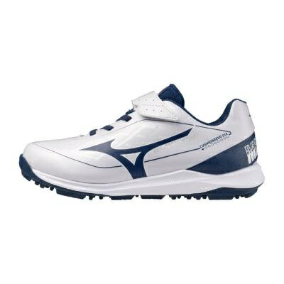 ■メーカー名：MIZUNO（ミズノ） ■品名 ：クッションレボダイア トレーナー Jr. ■品番：11GT252714 ■カラー：14：ホワイト×ネイビー ■サイズ：19.0.0m～22.5cm ■素材：甲材：人工皮革×合成繊維 ■底材：合...