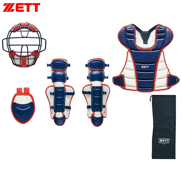 メーカー：ZETT メーカー型番：BL8330A ■少年軟式用・ソフト用 ■カラー/ネイビー×ホワイト(2911) ■素材 マスク：鋼線 プロテクター：合成皮革 レガーツ、スロートガード：ポリエチレン ■サイズ 用具一式付属バッグ収納時／5...