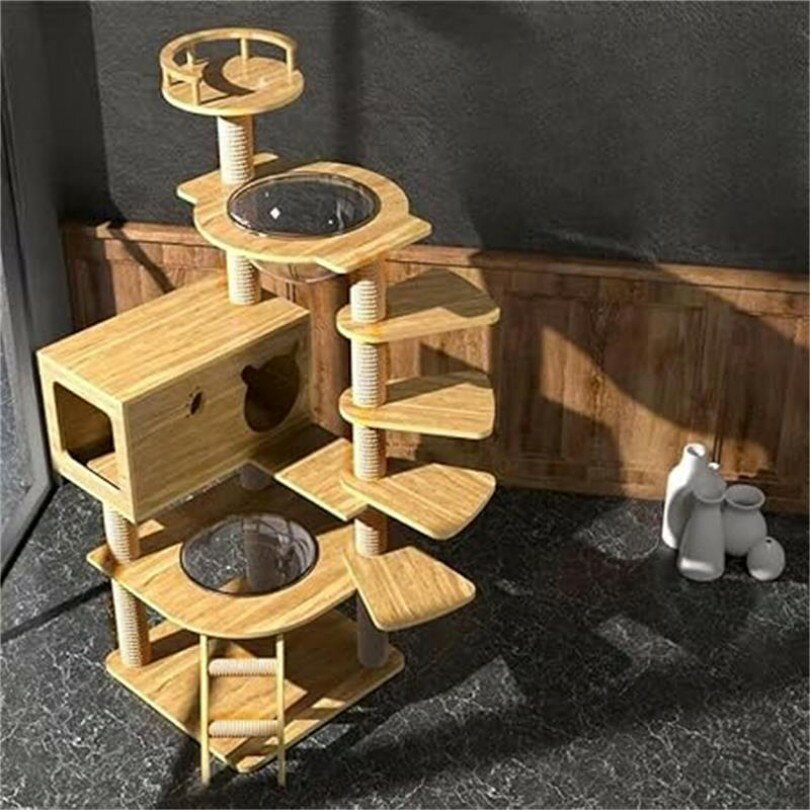 木製なので掃除が簡単です。宇宙船カプセルも水洗い可能です据え置き型の木製キャットタワーは頑丈で安定性もあるので多頭飼いにもおススメです。キャットハウスを猫ちゃんのベッドにも使えます。透明宇宙船 キャットタワー 頑丈 据え ペット ペットグッ...
