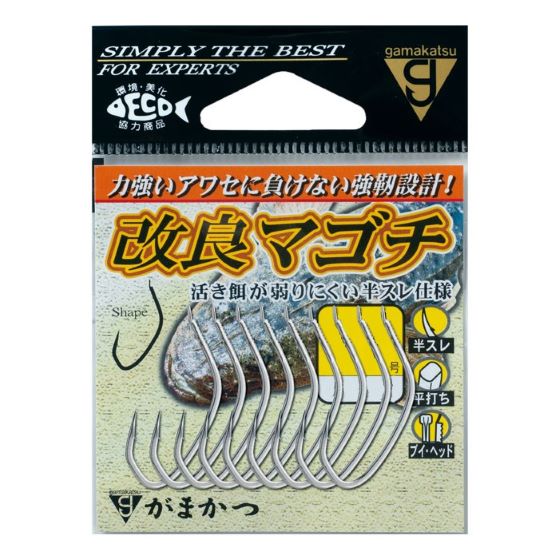 改良マゴチは、エビ餌の姿勢を安定させるフラットなフトコロ形状、餌刺しの際の鈎先位置を把握しやすいストレート鈎先、 エビ餌の頭部からわずかに露出する鈎先など、マゴチ鈎に必要不可欠な要素を備えつつ、 太軸により近距離における力強いアワセやマゴチ...