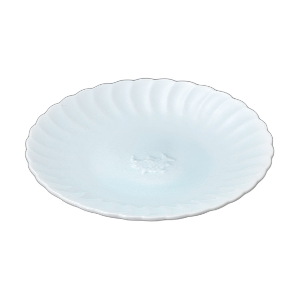 [商品名]　青白磁魚7.0天皿[素材]　陶磁器[寸法]　21.5×3.4cmお店からご自宅まで、季節を問わず、様々なシーンでご利用いただける商品です。[ 21.5×3.4cm ] 陶磁器 一部の商品はメーカーよりお取り寄せとなりますので、納...