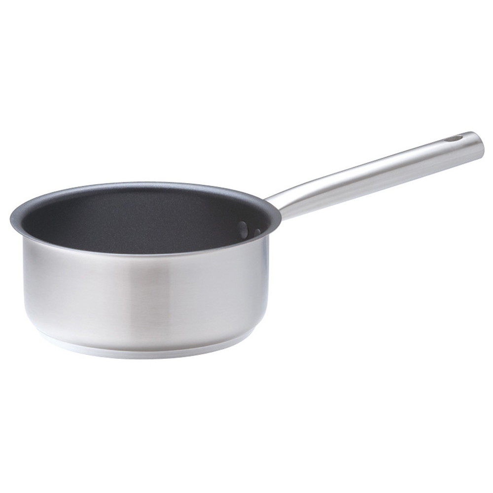 [商品名]　Murano(ムラノ) インダクション テフロンセレクト 片手浅型鍋(蓋無)16cm[素材]　18.8ステンレス/内面テフロン加工[寸法]　外径:178mm 深さ:70mm 底径:143mm 1.4L 質量:0.73kg 板厚:...