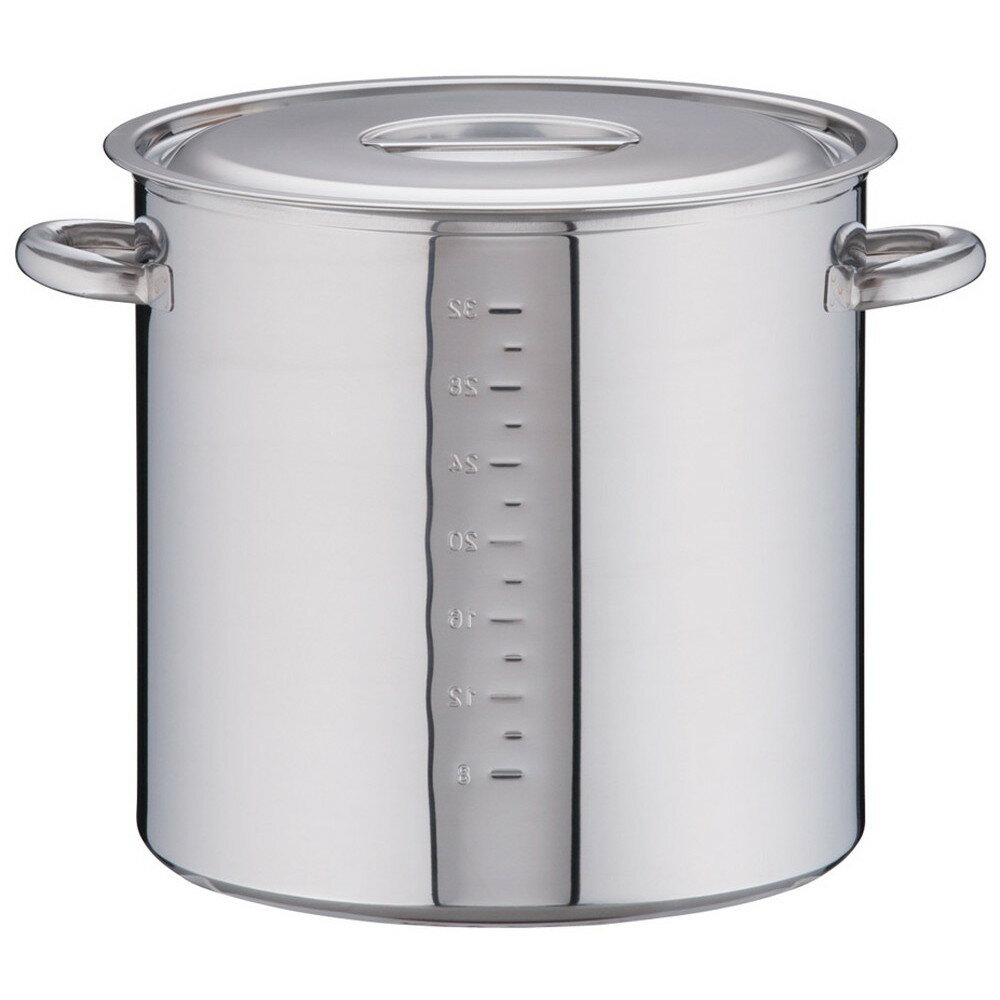 [商品名]　電磁モリブデン寸胴鍋 目盛付 36cm[素材]　ステンレス(クローム18%・モリブデン1.5%)[寸法]　内径:36cm 外径:388mm 深さ:360mm 35L 質量:5.7kg 板厚:2mm[産地]日本IH対応対応 モリブ...