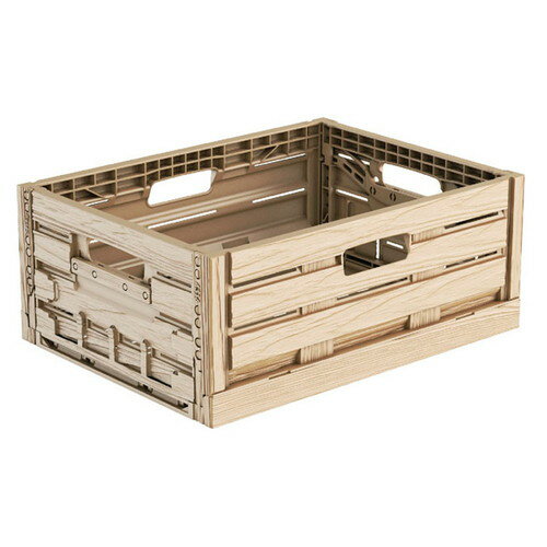 [商品名]　木目調折りたたみコンテナー 4316[素材]　ポリプロピレン[寸法]　間口:400 x 奥行:300 x H163mm 15.8L手穴付き 組み立て時:高さ160mm木箱のような外観で“とれたて感"を演出！鮮度感演出でセールスア...