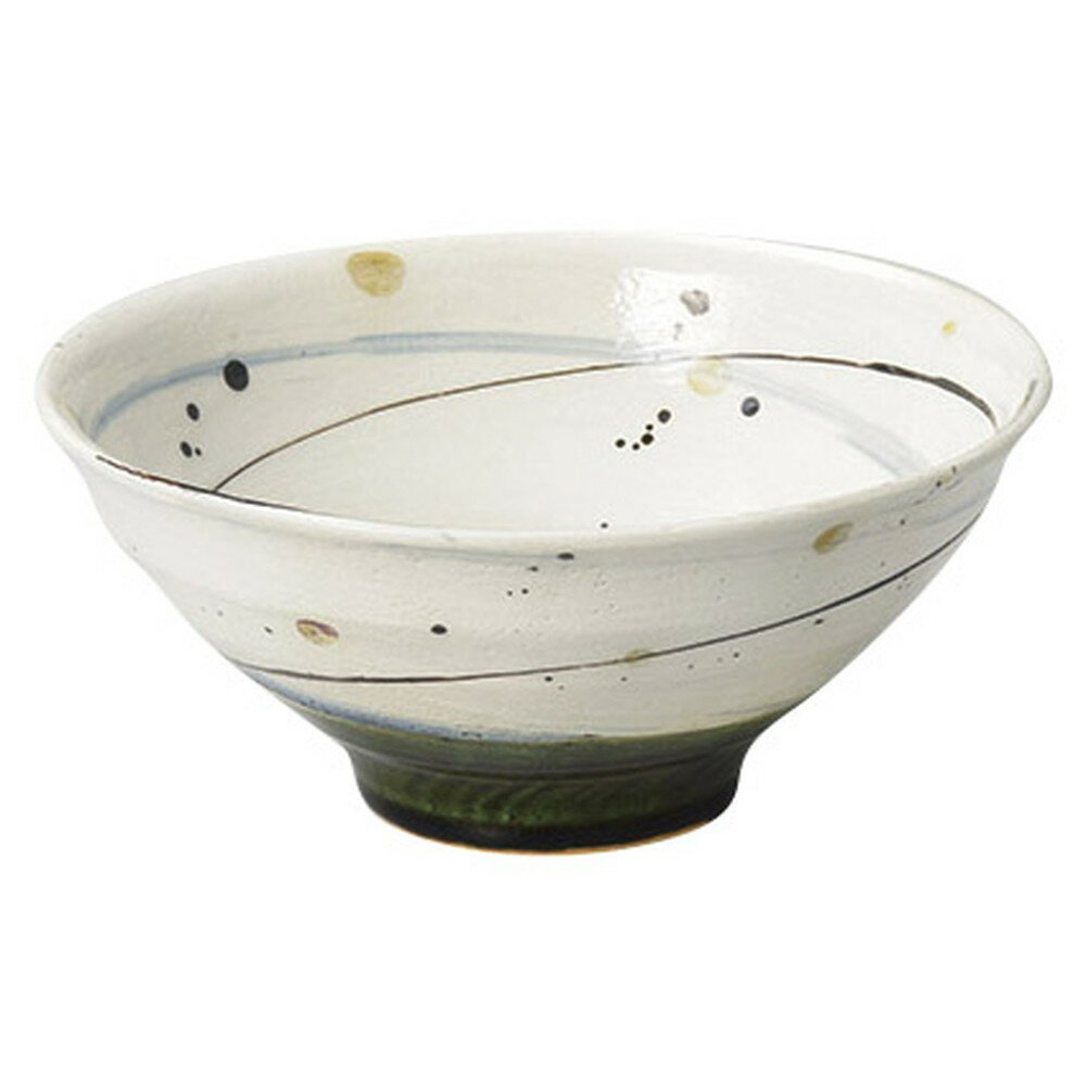 [商品名]　織部粉引乱線リム麺丼(中)[素材]　陶器[寸法]　φ18.8 x 8.3cm[産地]　日本商品によっては手造りのため、写真と色・かたちが若干異なることがございます。一般に陶磁器のサイズ・容量・色は、生産工程・焼成温度の変化・生産...