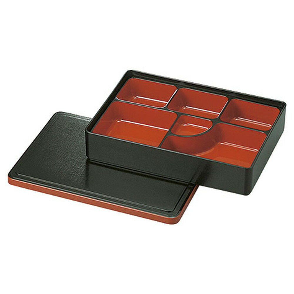 [商品名]　(A)尺0寸長手隅丸松花堂 黒渕朱(D.X仕切付)[素材]　ABS樹脂[寸法]　30.8 x 21.8 x 6.5cm[産地]　日本商品によっては手造りのため、写真と色・かたちが若干異なることがございます。上品な食器はプレゼント...