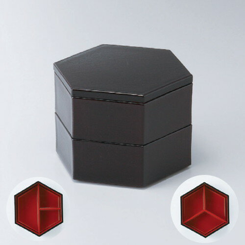 [商品名]　(A)5寸六角弁当溜布目内朱 2段セット（T、Y仕切）[素材]　樹脂[寸法]　[ 165 x 144 x 110mm ] お店からご自宅まで、季節を問わず、様々なシーンでご利用いただける商品です。[ 165 x 144 x 11...