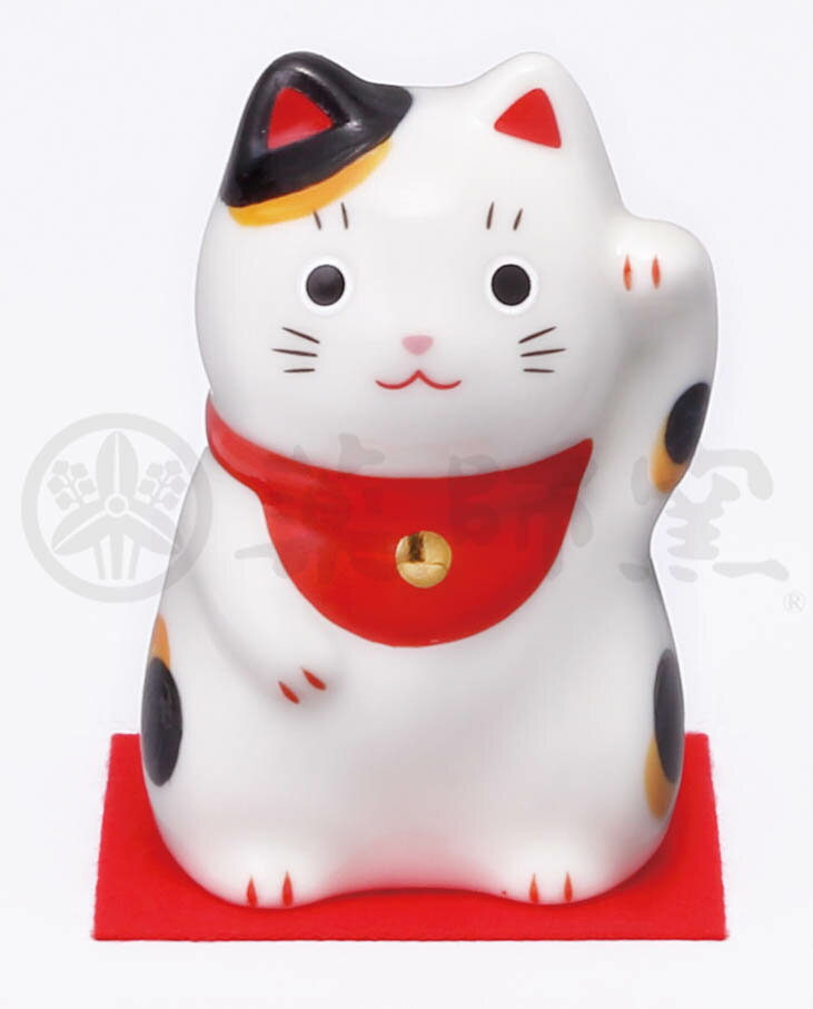 高さ5.5cmせともの製「まねき猫」 たくさんのお願いが叶いますようにと願いをこめて、運を開き福を招く縁起のよい招き猫ちゃんをお届けいたします♪ 一般に、右手を挙げているものはお金（幸運）を、左手を挙げているものはお客さんを呼ぶといわれてい...