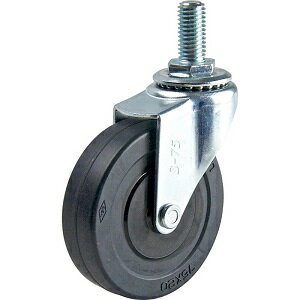 ゴム車の特徴●一般的によく使われている車輪材質です。●弾力性があり、表面強度(HS65〜85)。凹凸の路面でも安心した走行ができます。●安価かつ静粛性に優れています。●路面が黒く汚れる欠点があります。 ※この図面は種別：「自在」のものです。...