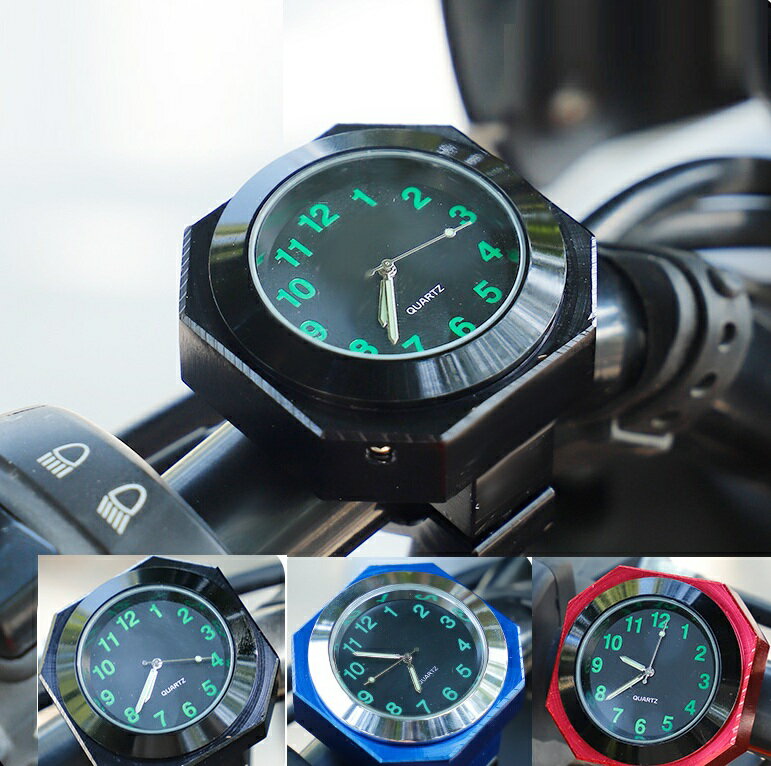 防水 オートバイ・自転車用 夜光 アナログ時計 ブラック　レッド　ブルー　■ バイク・自転車・電動バイクに対応！　シンプルで視認性抜群なアナログ式バイク時計。防水・防振設計でツーリングにも最適　 ■ 選べる複数スタイルで幅広い車種にフィット...