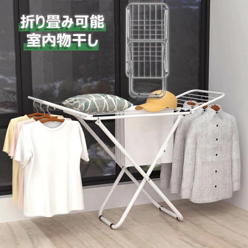パッケージ内容：室内物干し*1、収納袋*1。【商品仕様】本体サイズ：幅120×奥行46×高さ72.5~79cm　収納時サイズ（約）：幅101×奥行46×厚さ4cm 商品重量(約)：2.1kg　耐荷重：約20kg【使いやすい】組み立てる必要が...