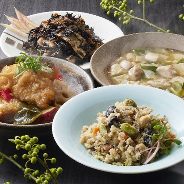 梅の花自慢の食卓を彩る4種の惣菜を詰合せました。人気の味をお楽しみいただけるギフトセットです。九種の具材の田舎おから煮150g、巨粒大豆と湯葉のひじき煮150g、湯葉と長州鶏の和風あん150g、長州鶏湯葉唐揚げと彩り野菜の黒酢あん150g×...