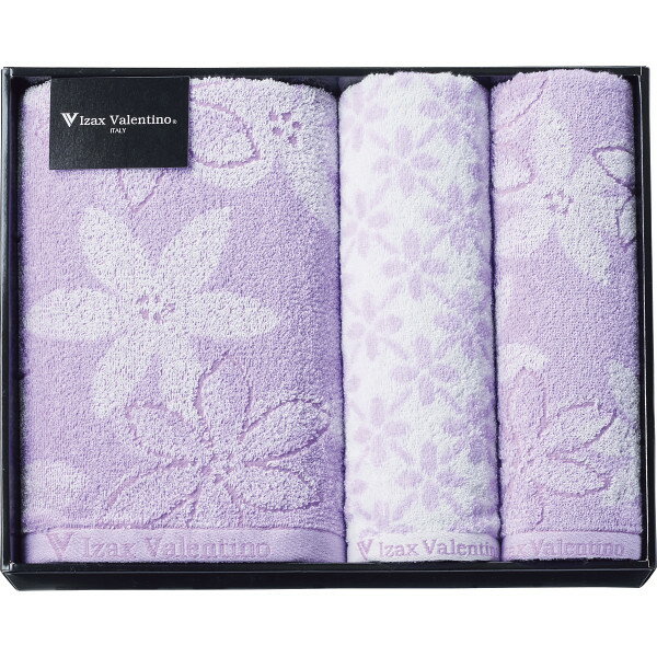 パープルを基調にデザインされたシンプルで使いやすいタオギフト。シーンを選ばすお使い頂けます。●現品（バスタオル）約60×115cm・（フェイスタオル）約34×75cm●ブランド名:アイザックバレンチノ●バスタオル1枚・フェイスタオル2枚●箱...