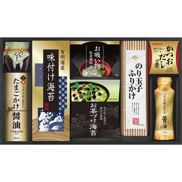 食卓を彩る和の詰め合わせです。●島の香のり佃煮80g・有明海産味付け海苔（3切4枚）・永谷園お吸いもの松茸風味（2.3g×4）（粉末）・永谷園お茶づけ海苔（4.7g×5）・のり玉子ふりかけ（4.5g×3）・マルトモかつおだしの素（4g×4）...
