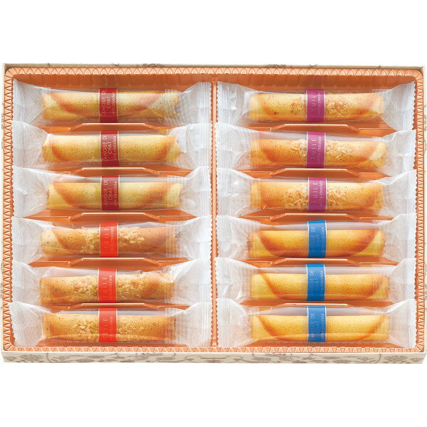 アーモンド風味のチュイールとバター風味のラングドシャで、アーモンドミルクチョコレートとホワイトチョコレートをくるりと巻きました。●ロールクッキー×12●箱サイズ:28×19.5×3.3cm●箱重量:260g●温度帯区分:常温●賞味期限は90...