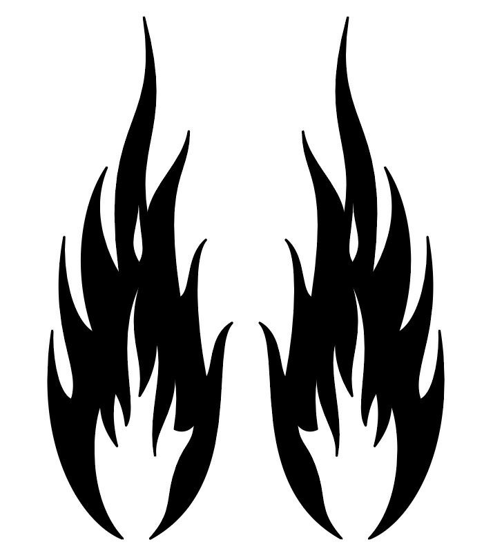 ★サイズ：　片方：縦20cm×横7.1cm★塩ビシート、屋外用長期対応★デザインのみが残るステッカーです。★背景の格子柄は、地肌とお考え下さい。★耐海水性　船舶、サーフボードもOKクールフレイムデザイン！貼るだけでイイ感じにカスタマイズ出来...