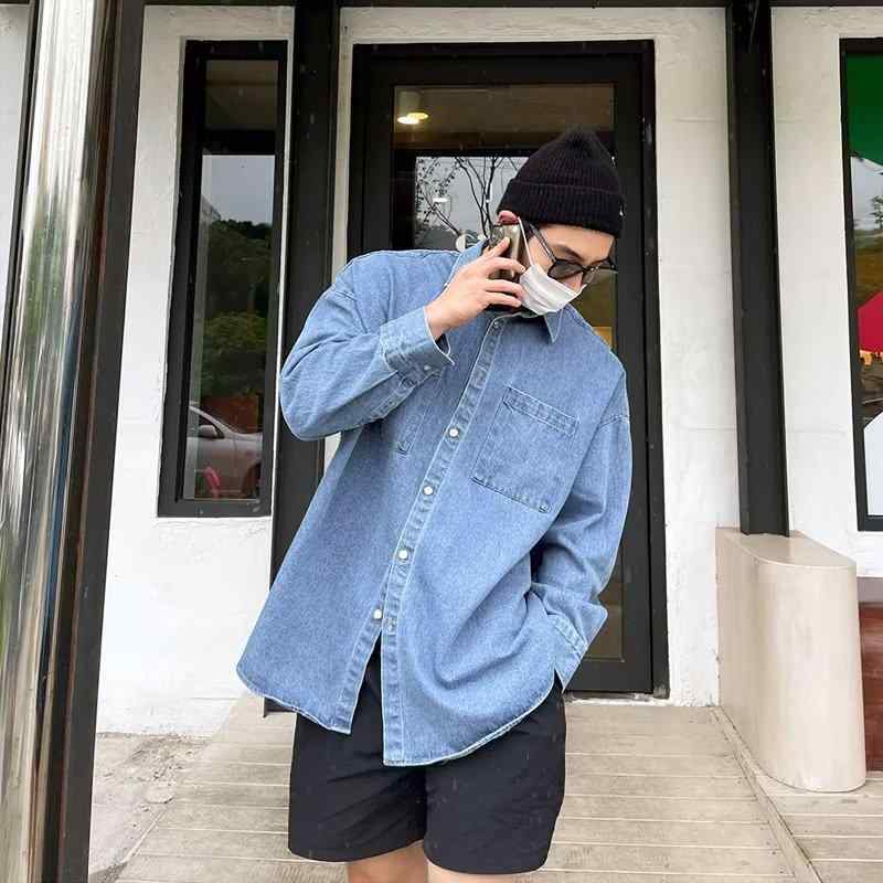 ・カテゴリ: シャツ・スタイル: 日系ワーク・対象: 青少年、成人・素材: 綿・生地: コットン・生地の厚さ: 普通・フィット: ゆったり・襟の形: 襟付き・袖丈: 長袖・柄: 無地・ディテール: ポケット・色: ブラック、ブルー・サイズ:...