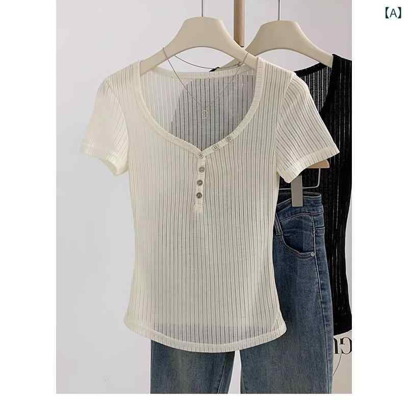 ・カテゴリ: Tシャツ・スタイル: 温柔风、清新甜美・主な素材: ポリエステル90-95%・柄: 無地・袖丈: 短袖・衣丈: 短丈・ネックライン: 半開き襟・袖型: 通常・フィット: 通常・サイズ展開: S、M、L、XL