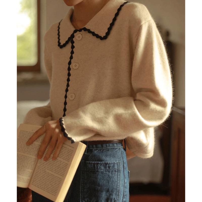 ・素材: その他・厚さ: 中厚・組み合わせ: 単品・スタイル: カーディガン・フィット: レギュラー・袖のタイプ: レギュラー袖・ネックライン: ポロ襟・袖丈: 長袖・着丈: 普通(50cm<着丈≤65cm)・カラー: オートミール色...